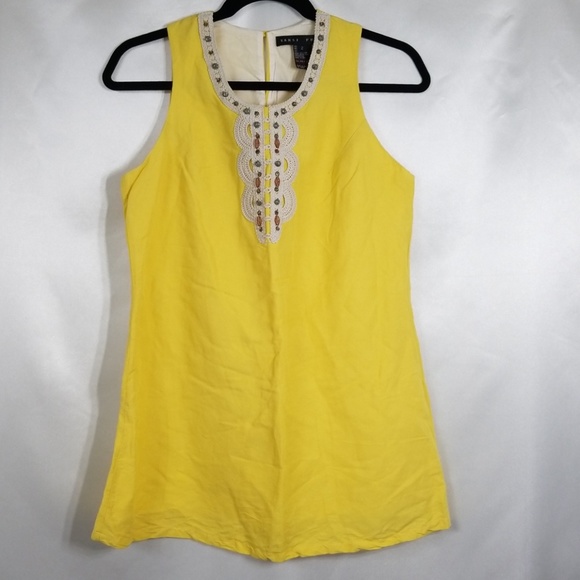Yansi Fugel | Tops | Yansi Fugel Linen Beaded Yellow Lace Tunic Tops ...